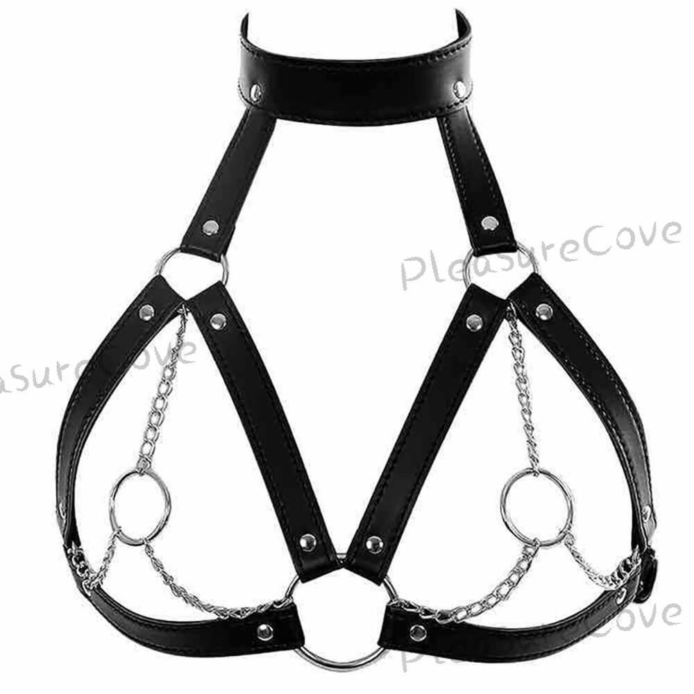 Женское нижнее белье для бондажа в готическом стиле, укороченные топы, кожаный бюстгальтер