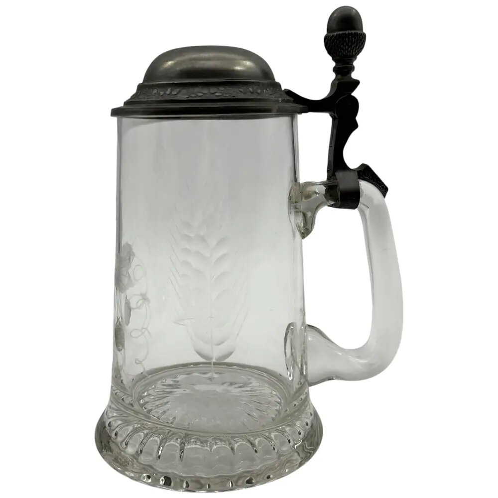 Пивная кружка "Солод" с крышкой, 0.5 л, стекло, олово, 1960-1970 гг, Германия (трещина)