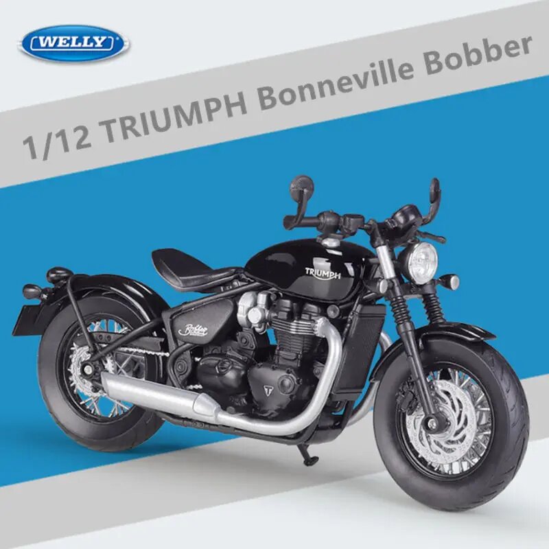 WELLY 1:12 Triumph Bonneville Bobber, модель гоночного мотоцикла из сплава, имитация литья под давлением металла, спортивная модель мотоцикла, детский подарок, Black foam box