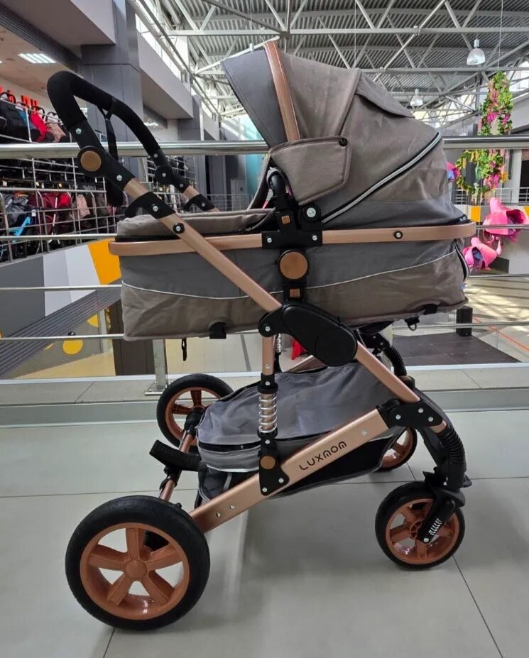 Коляска-трансформер Luxmom 510 2 в 1, для детей, коричневая, на золотой раме