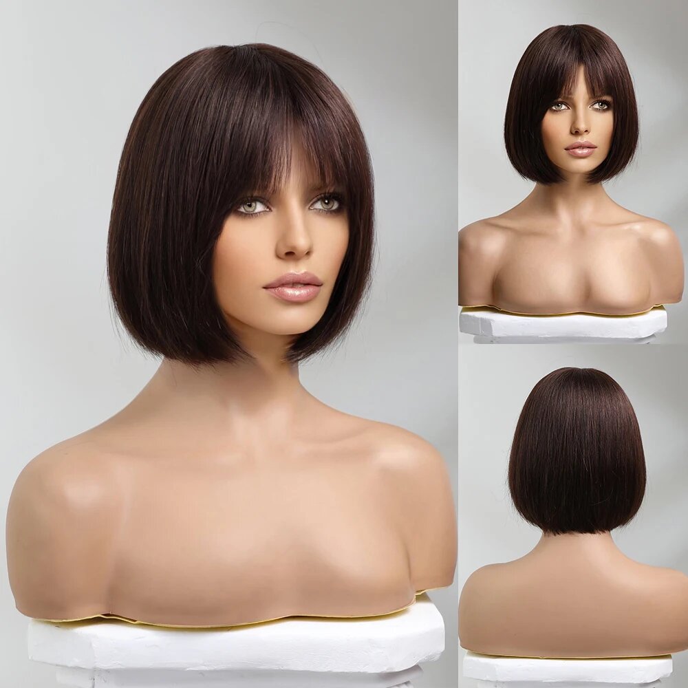 Парик HAIRCUBE Темно-коричневый Боб из натуральных волос, 10 inch