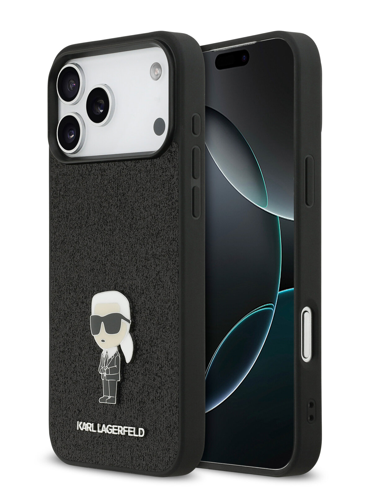 Чехол Karl Lagerfeld на iPhone 17 Pro Max, Fixed Glitters с вкраплением блесток, с бортиком вокруг камеры, черный