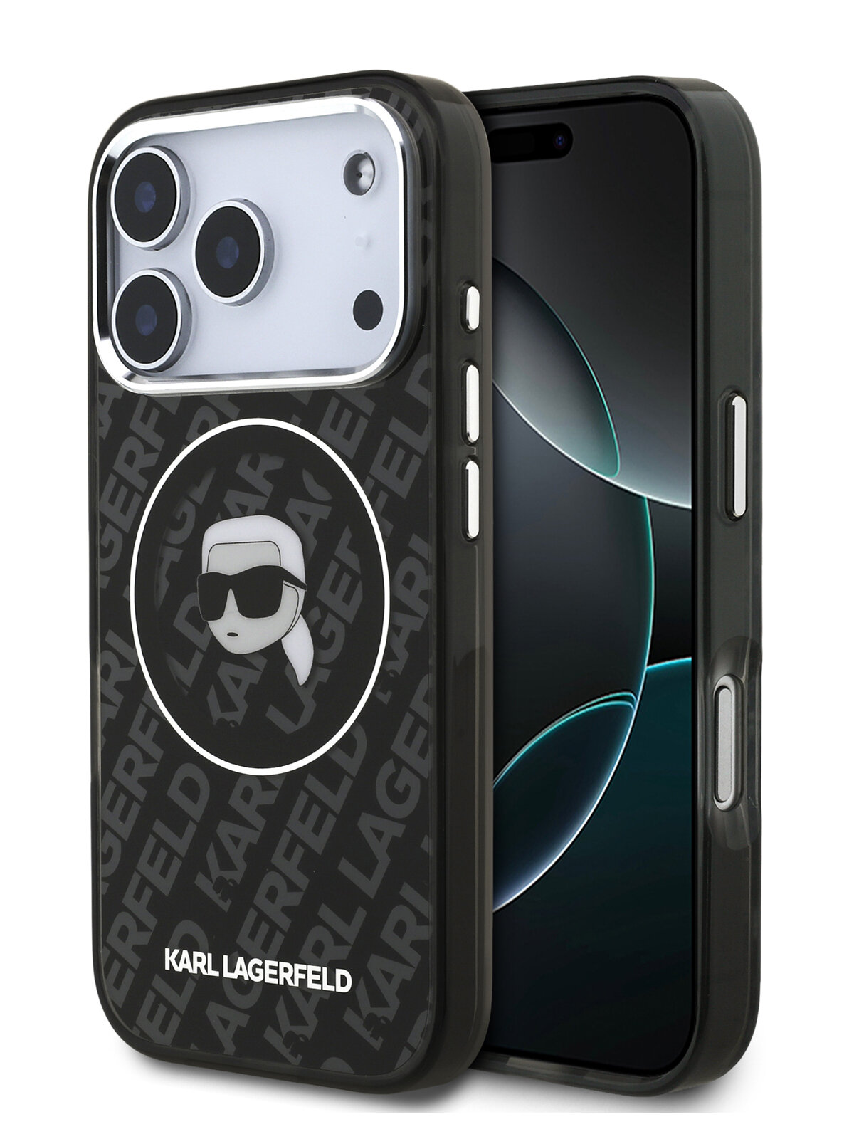 Чехол Karl Lagerfeld на iPhone 17 Pro Max, с магнитами MagSafe, с принтом IML, с бортиком вокруг камеры, черный