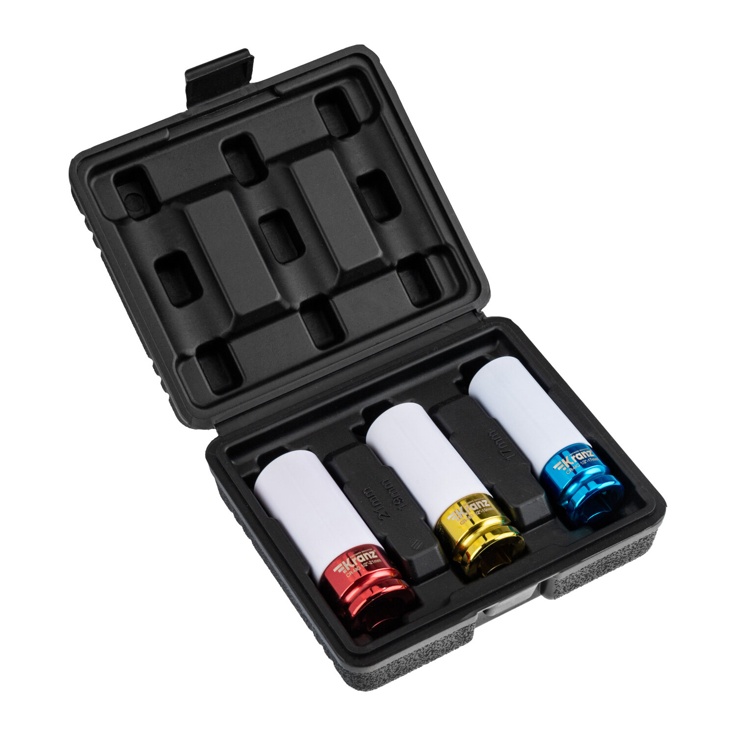 Набор ударных торцевых головок KRANZ, для колесных дисков 17/19/21мм, 3 шт, пластиковый кейс