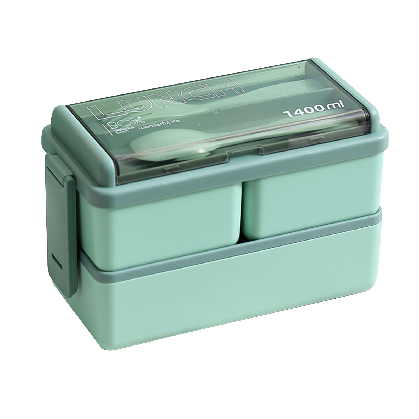 Bento Box Два слоя зеленого с разделителем пищевого класса пластмассы для микроволновой печи.
