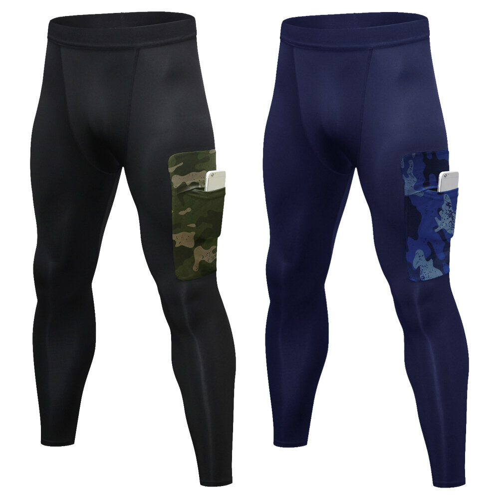 2 Pack Брюки Компрессионные для мужчин Quick Dry Спортивные Фитнес Тренировки Бега Джоггинга Базовый Слой Леггинсы Тайтсы, Материал: 90% полиэстер + 10% спандекс, Цвет: Черный & Серый / Черный & Темно-синий, Размер: S / M / L / XL / XXL, Вес: 150г - 190г