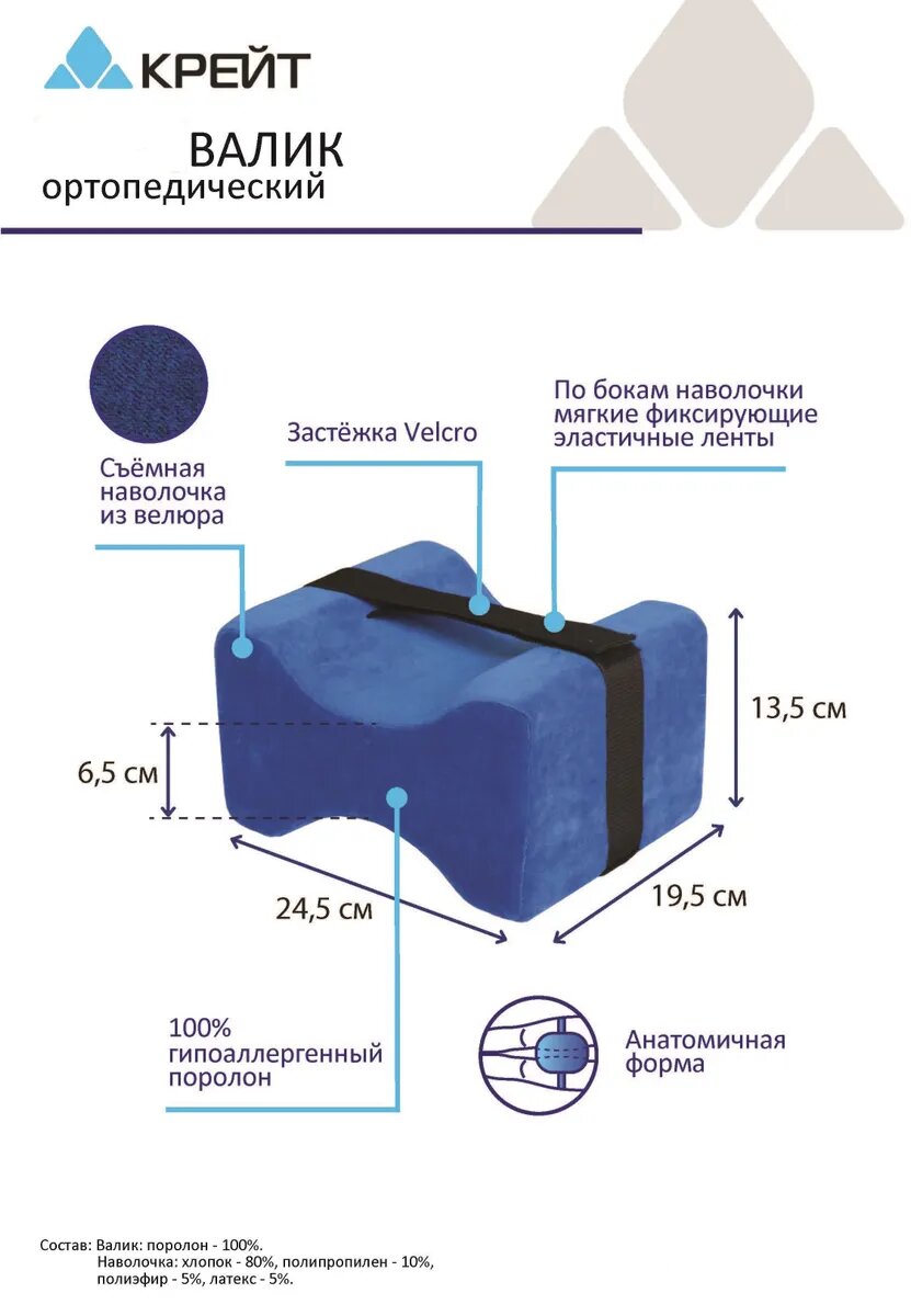 Подушка между ног ортопедическая с дополнительной фиксацией