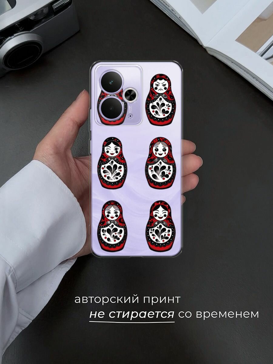 Чехол на Realme 14T / Реалми 14Т с принтом Разные матрешки, прозрачный — фото 1