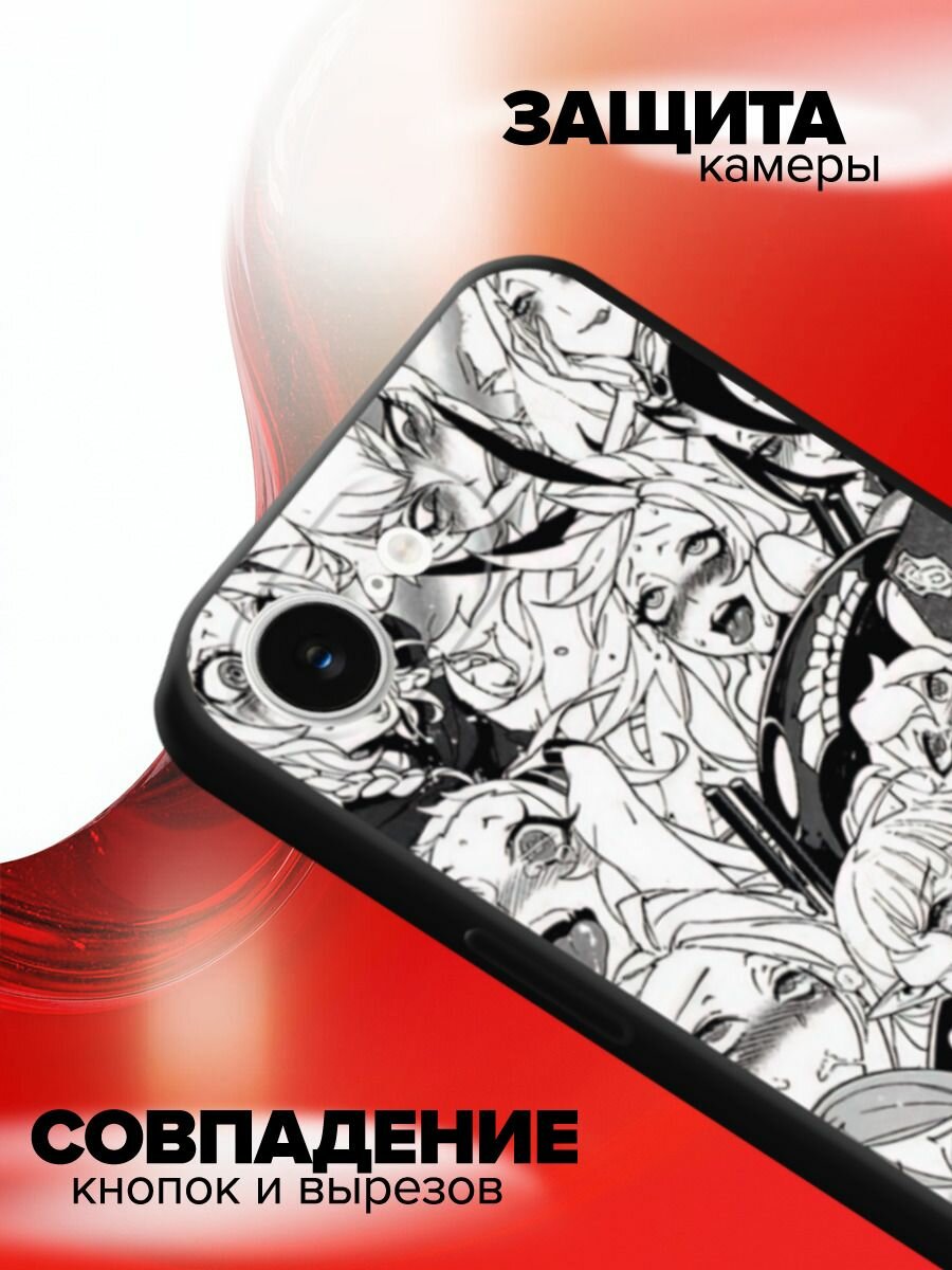 Черный матовый чехол на Apple iPhone 16e/17e / Айфон 16e/17e с принтом Ахегао манга тян — фото 1