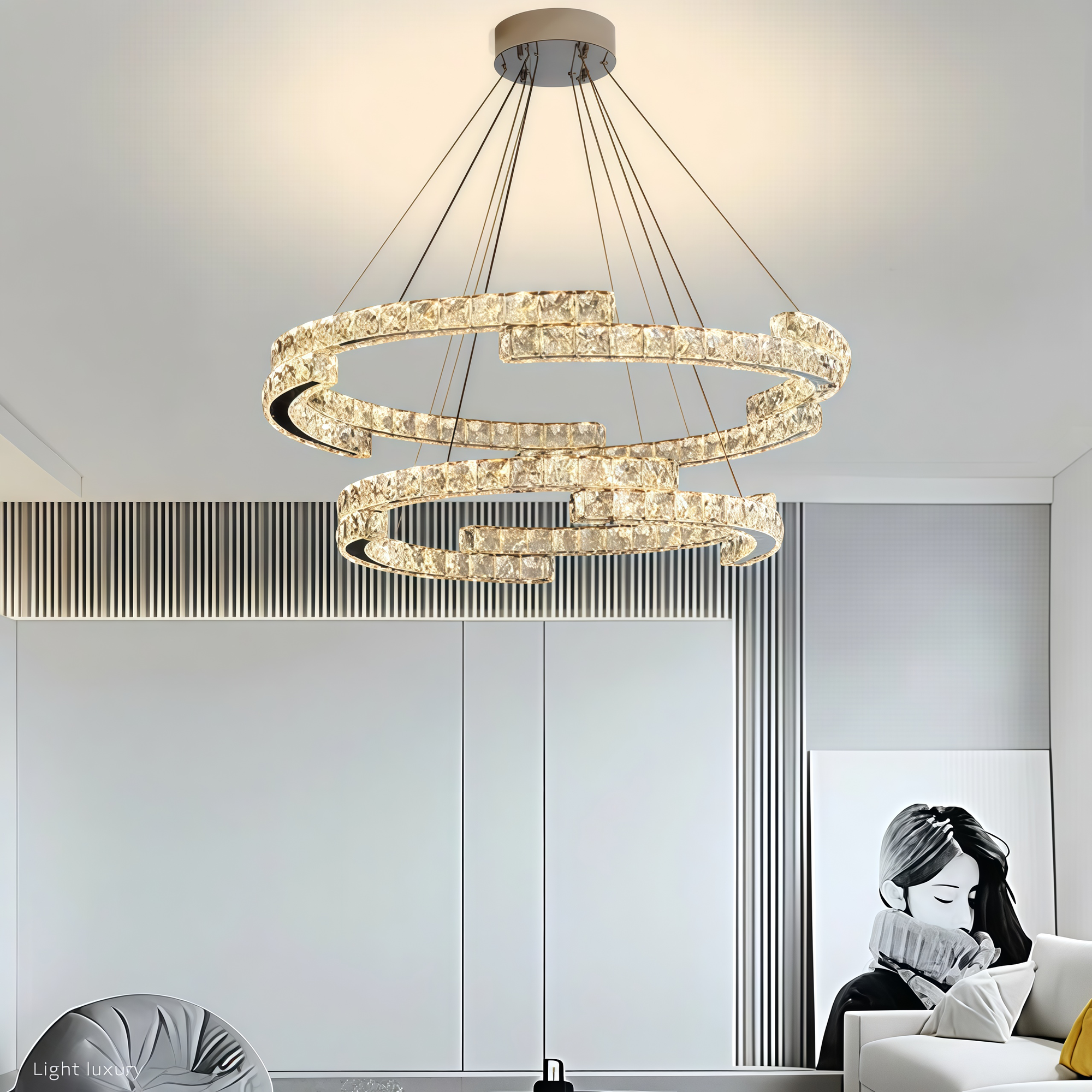Люстра JC Lighting, потолочный светильник, LED, с пультом, хрусталь, двухслойная, 60 см + 40 см