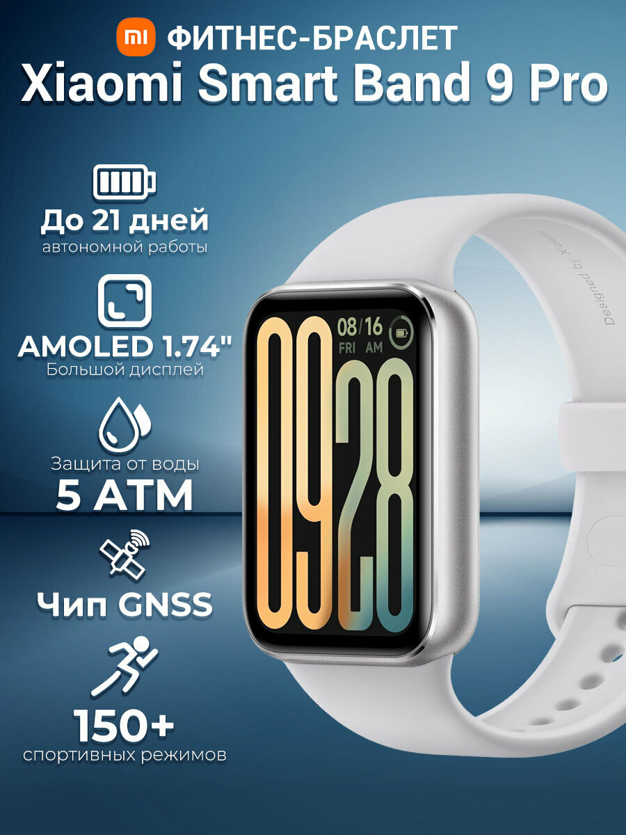 Фитнес браслет Xiaomi Smart Band 9 Pro Moonlight Silver BHR8715GL, EAC