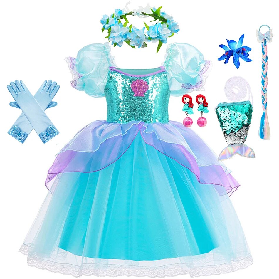 Детское платье Русалочка Ариэль оllobebe 7-8Y Tag-140, Синий, Sets 04