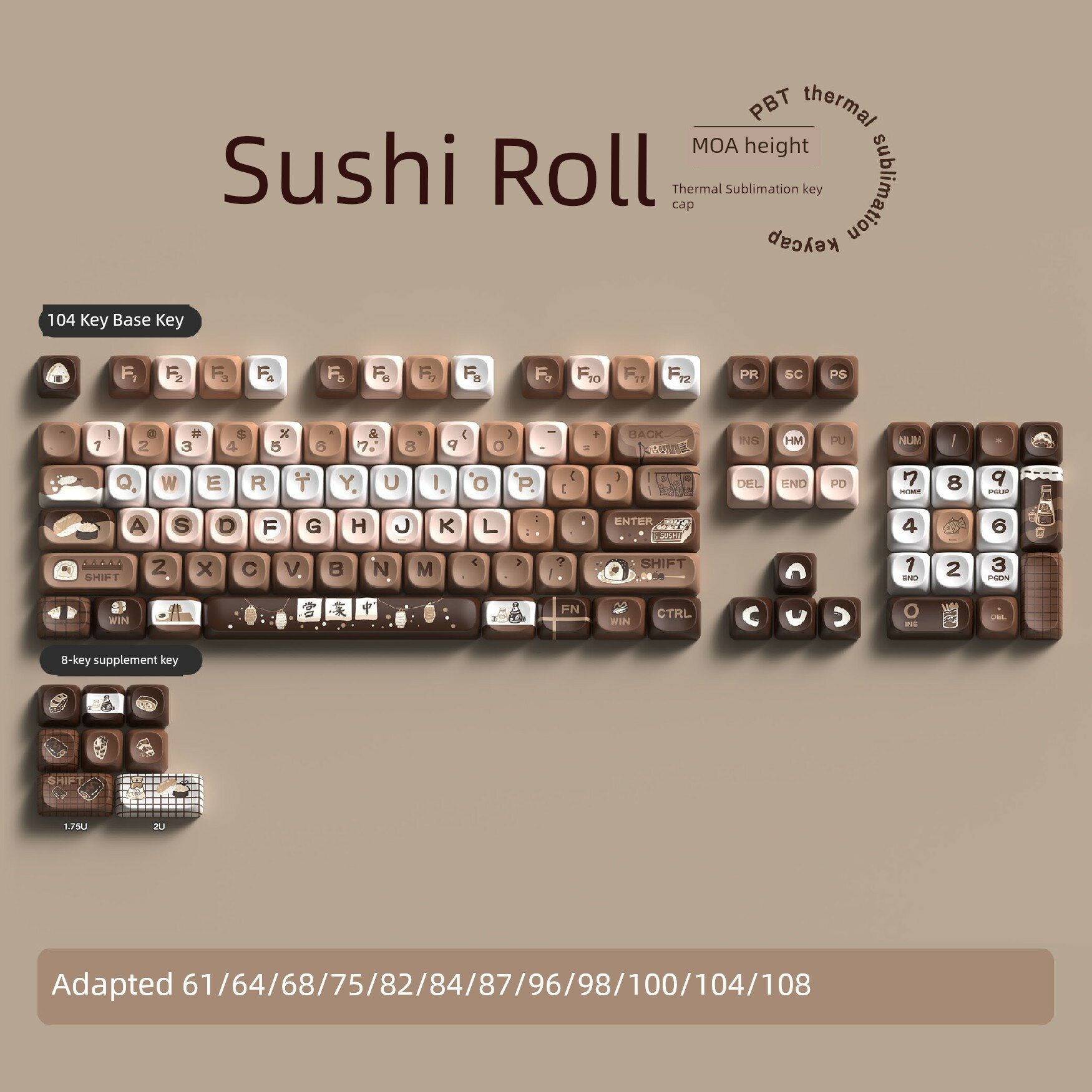Серия Sushi Roll MCA Профиль 112-Клавишный Базовый Набор Клавиатурных Капп для Механических Клавиатур