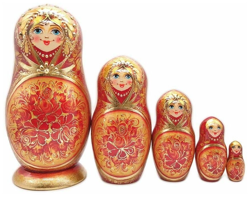 Матрешка Тверская красная 5 мест 18 см.