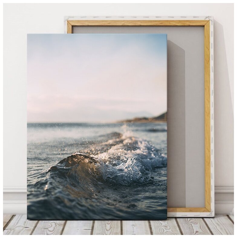 Картина на холсте "Волна на закате" 50х70 см, на стену для интерьера