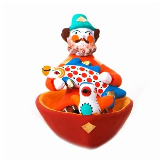 Фигурка "Мужик в лодке с рыбой и птичкой"