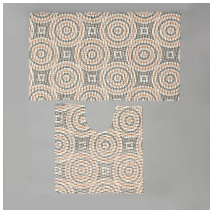 Набор ковриков для ванны и туалета Вилина «Круги», 2 шт: 50×52, 50×85 см