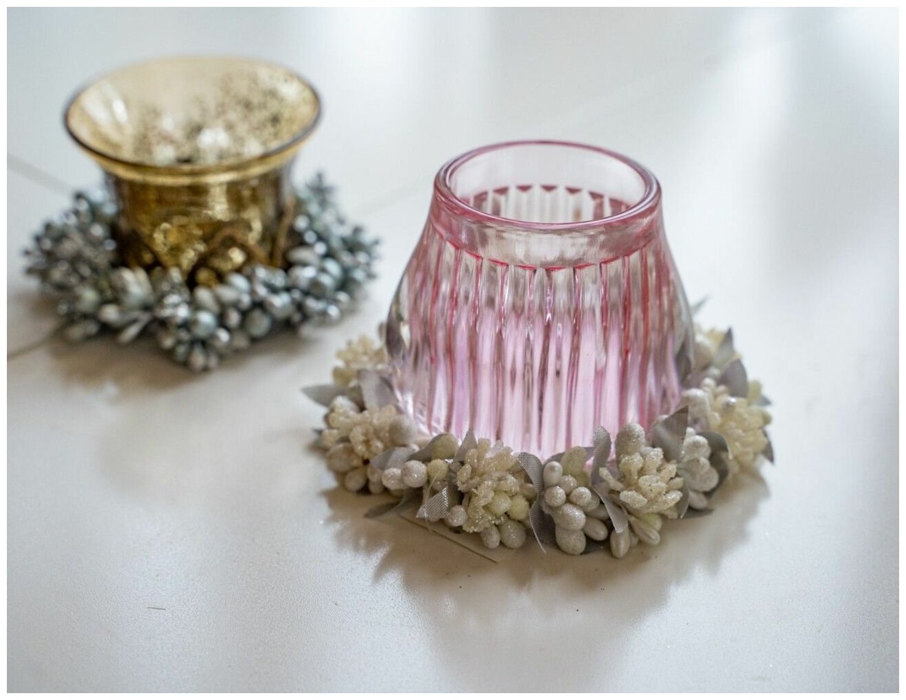 Мини-венок для свечи и декорирования зимняя прелесть, белый, 10 см, Swerox L231-W1