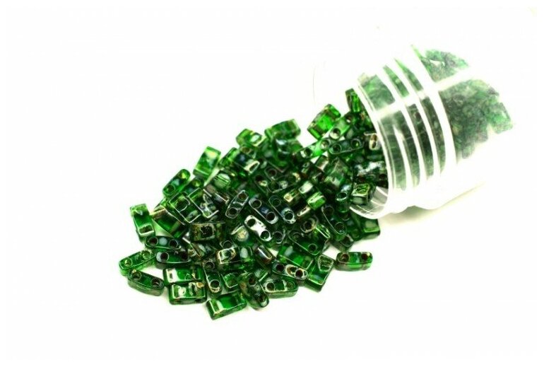 Бисер японский MIYUKI Half TILA #4507 зеленый, прозрачный пикассо, 5 грамм
