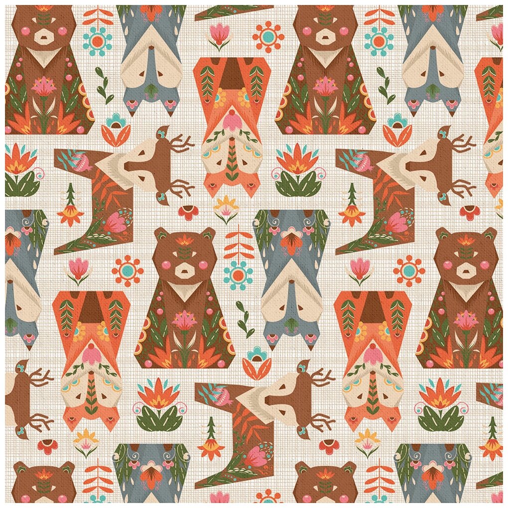 PEPPY лесные жители ткань для пэчворка белый 50×55 см, 100% хлопок для лоскутного шитья