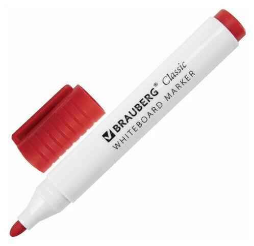 Маркер стираемый для белой доски красный, BRAUBERG "CLASSIC", 3 мм, с клипом, 152114 (цена за 1 ед. товара)