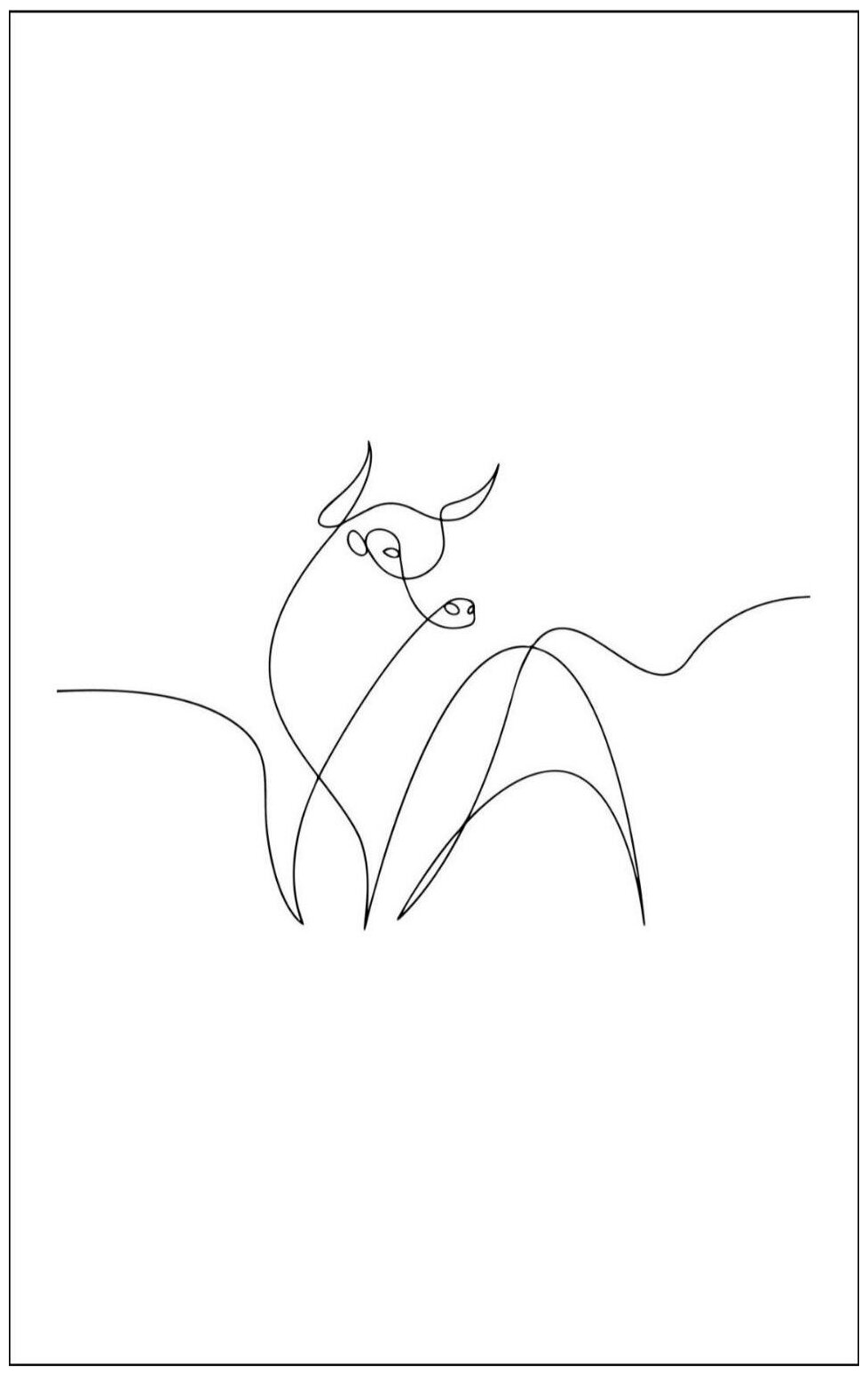 Постер / Плакат / Картина Линии - Силуэт быка 40х50 см в подарочном тубусе