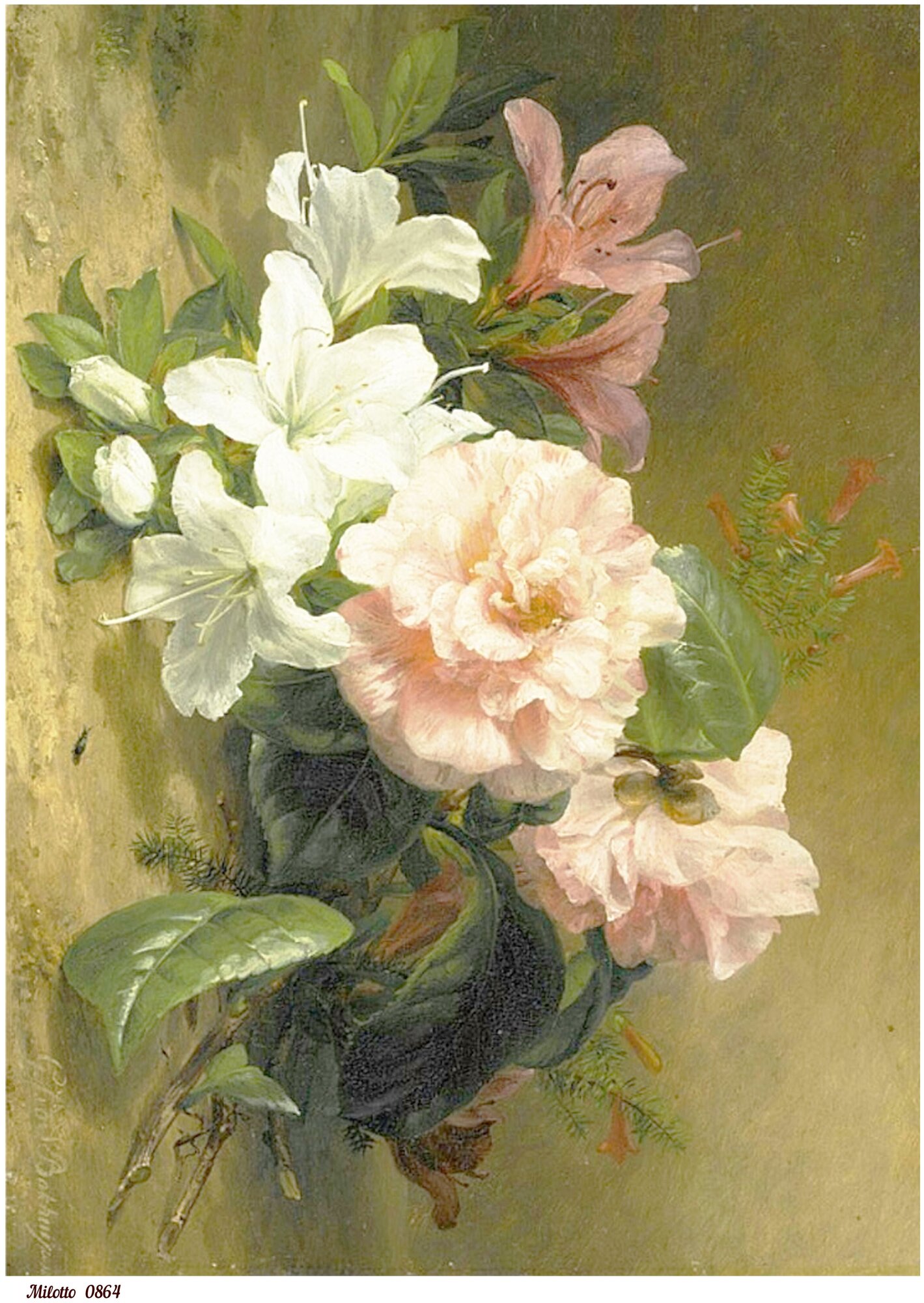 Рисовая бумага для декупажа карта салфетка А4 салфетка 0864 цветы букет винтаж крафт Milotto