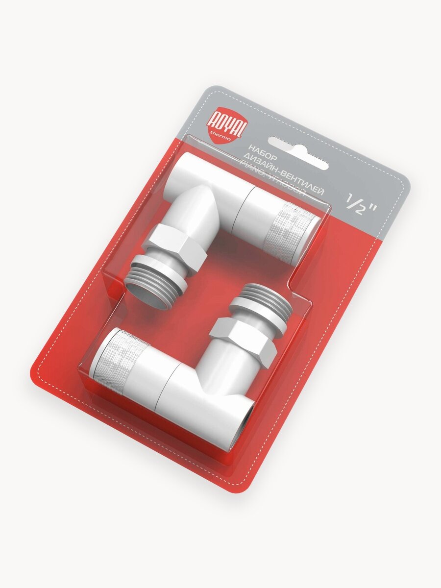 Набор дизайн-вентилей Royal Thermo PIANO, угловой (белый) 1/2"