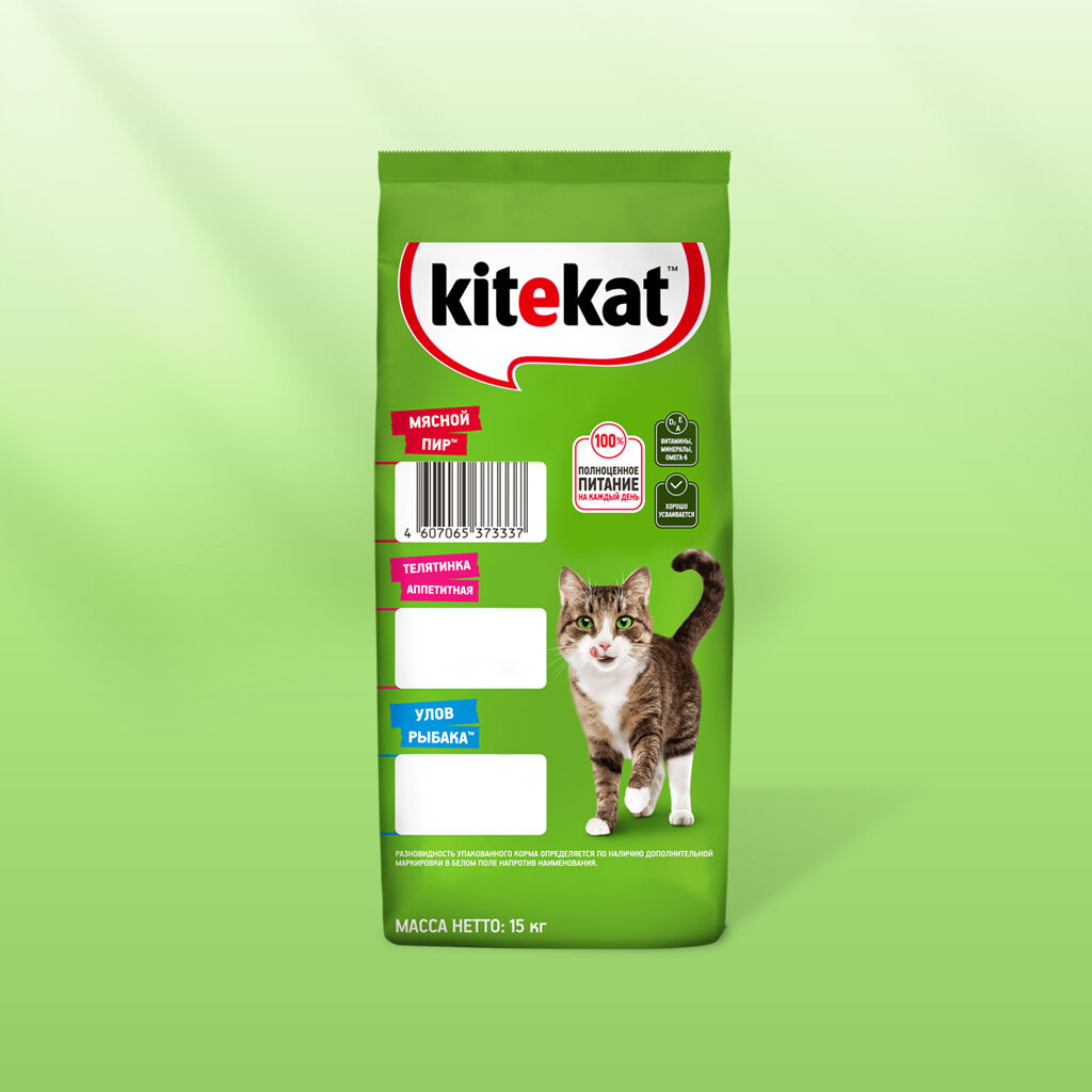 Корм для кошек KiteKat "Мясной пир", сухой, мясной вкус, 15 кг