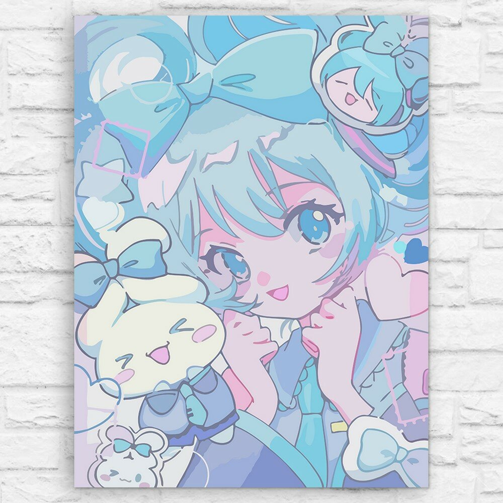 Картина по номерам на холсте аниме мику хацунэ (вокалоид, синаморолл, девушка) - 14895 60х80