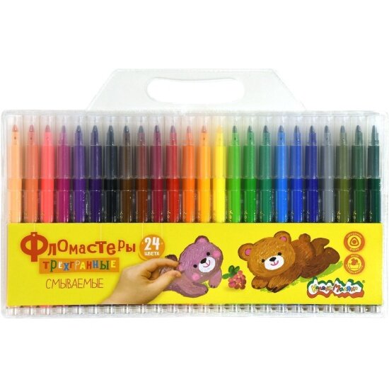 Фломастеры Каляка-маляка трехгранные классические 24 цв. трехгран. корп. легкосмываемые блист. упак.
