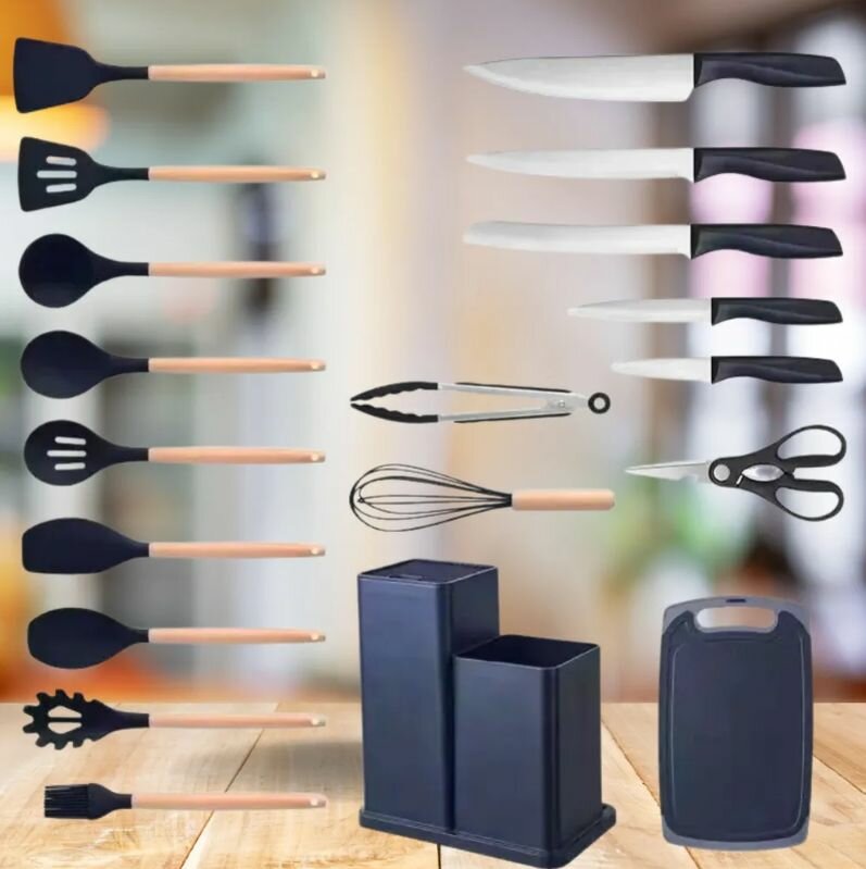 Набор кухонных принадлежностей 19 предметов Evryealth Kitchenware черный