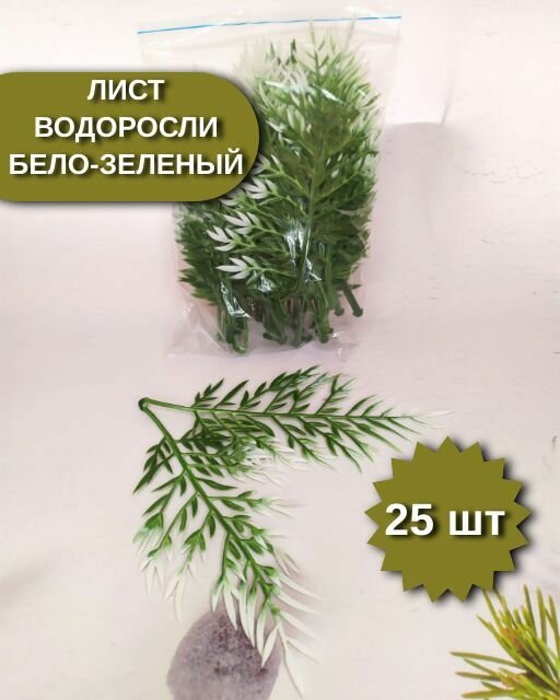 Искусственная зелень: Лист водоросли Бело-Зеленая, уп. 25 шт