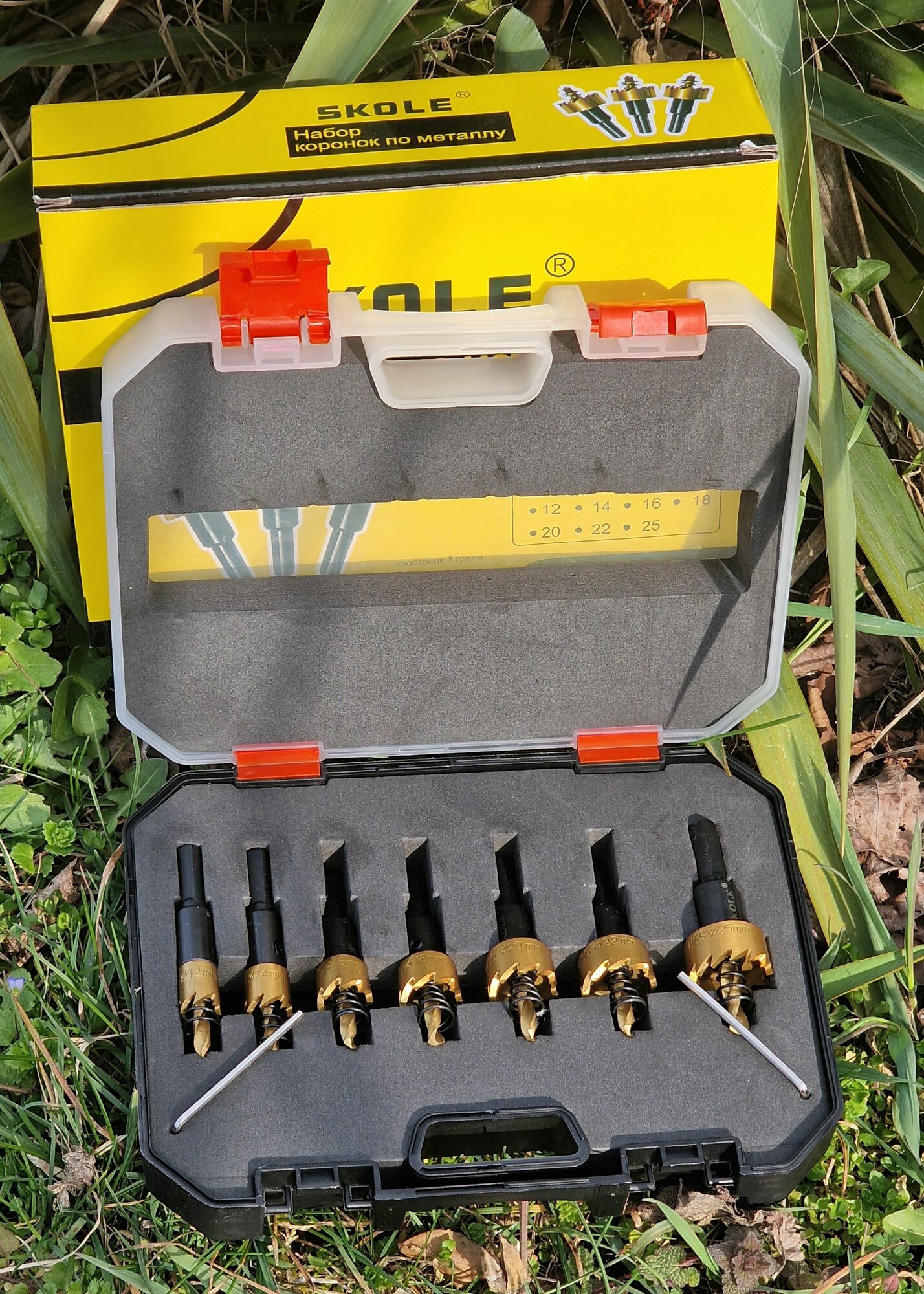 Набор цилиндрических коронок по металлу HSS 7пр хвостовик 3 грани (12-14-16-18-20-22-25) Скол