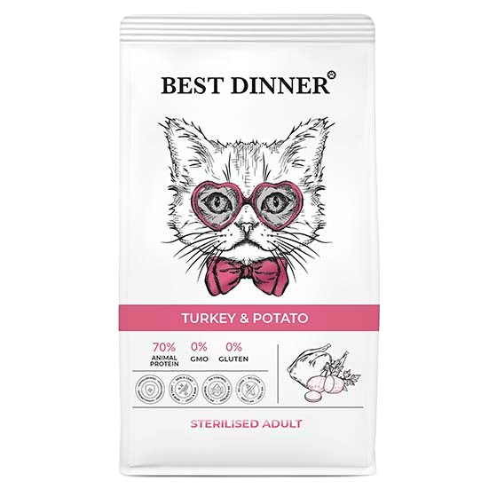 Сухой корм Best Dinner Sterilised для взрослых стерилизованных кошек, с индейкой и картофелем, 1,5 кг