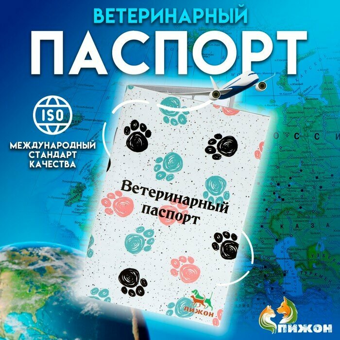 Ветеринарный паспорт международный универсальный "Лапки", 36 страниц, 6705304 2 упаковки