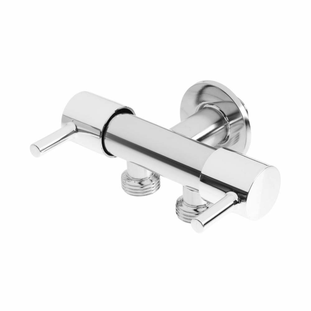 Кран двойной угловой 1/2" х 1/2"с двумя вентилями, хромированный