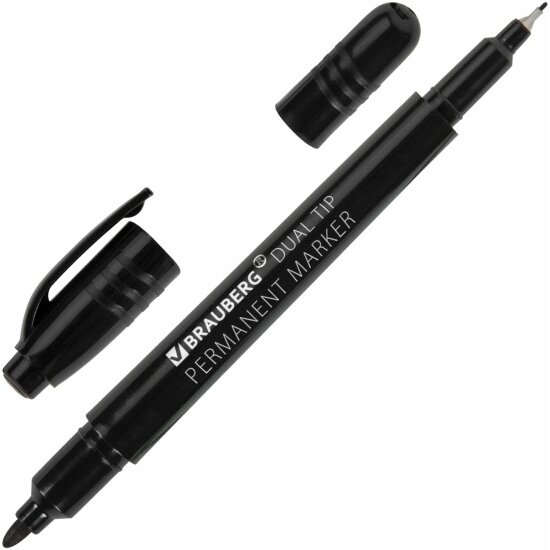 Маркер перманентный Brauberg двусторонний DUO, черный, наконечники 0,7/1 мм, 152210