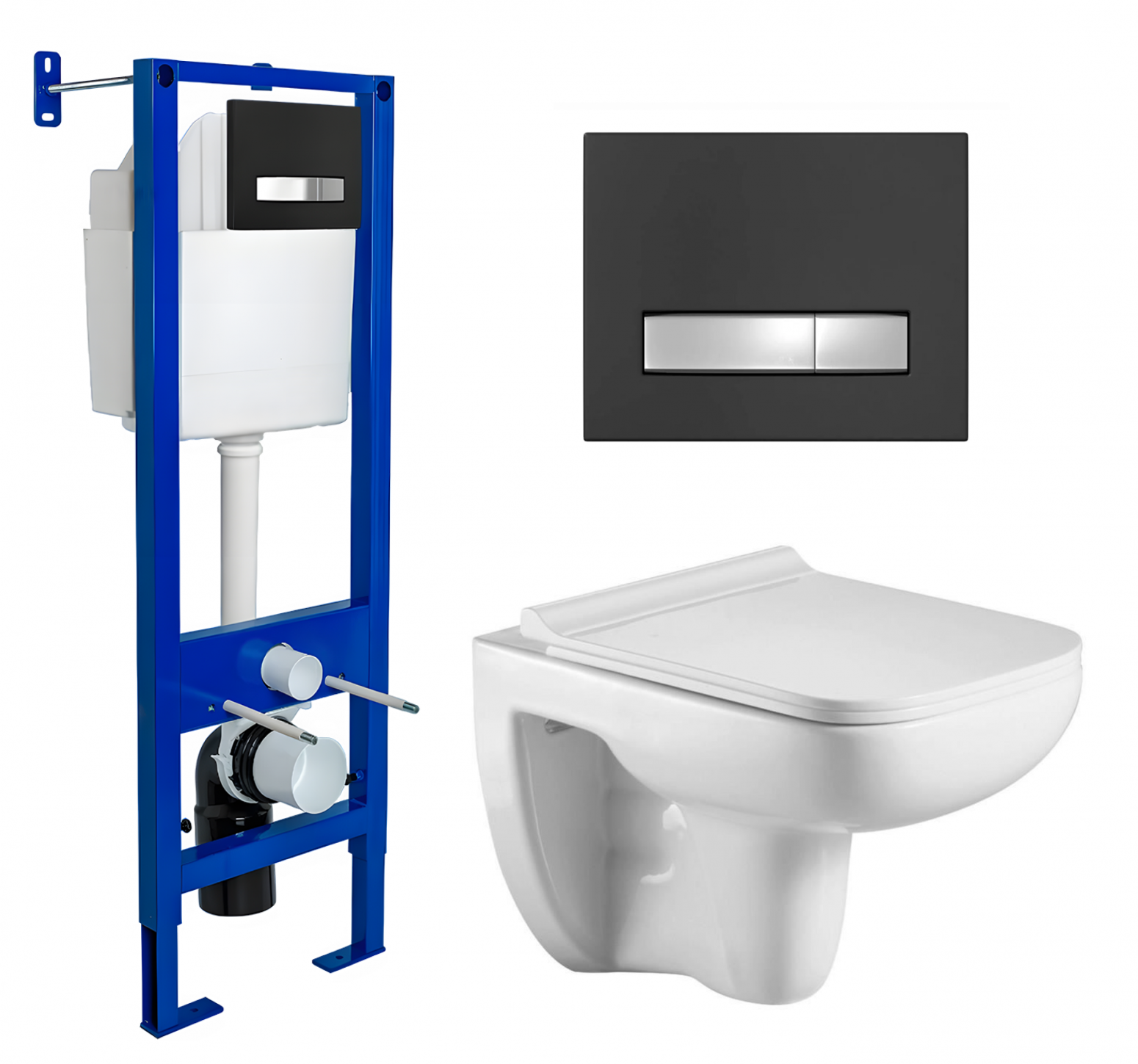 Комплект 3 в 1 инсталляция Berges Atom Line 410 + Подвесной унитаз WeltWasser Kehlbach 004 GL-WT + кнопка черная, хром