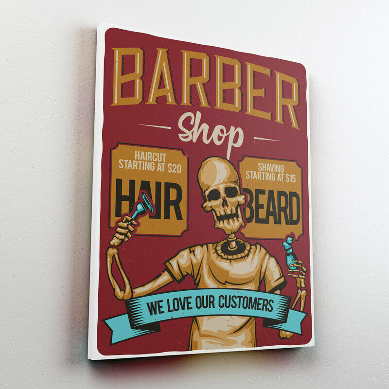 Интерьерная картина на холсте "Винтажный постер для барбершопа" размер 45x60 см