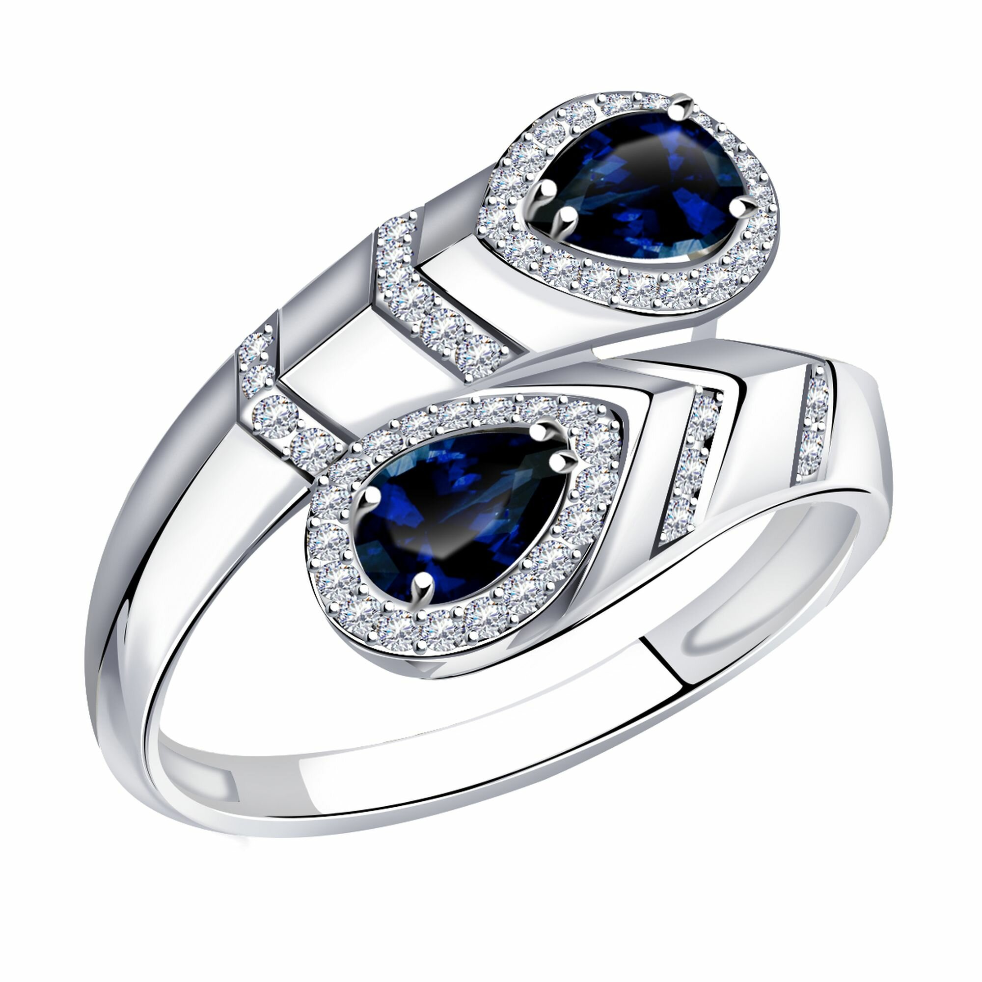 Кольцо, белое золото, 585 проба, сапфир, бриллиант