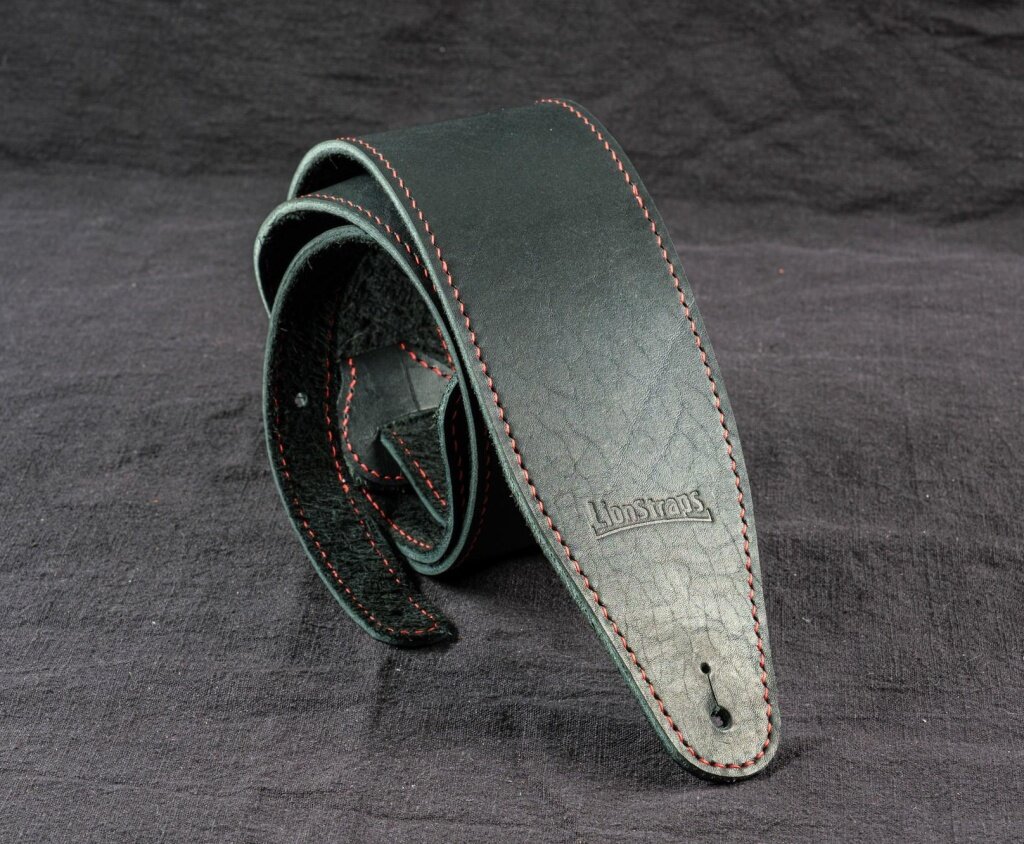 LS. LONG.002 Ремень для гитары, кожаный, черный, LionStraps