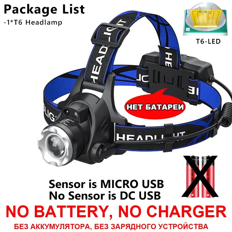 Налобный фонарь FANZHI T6, черный, Zoom Sensor