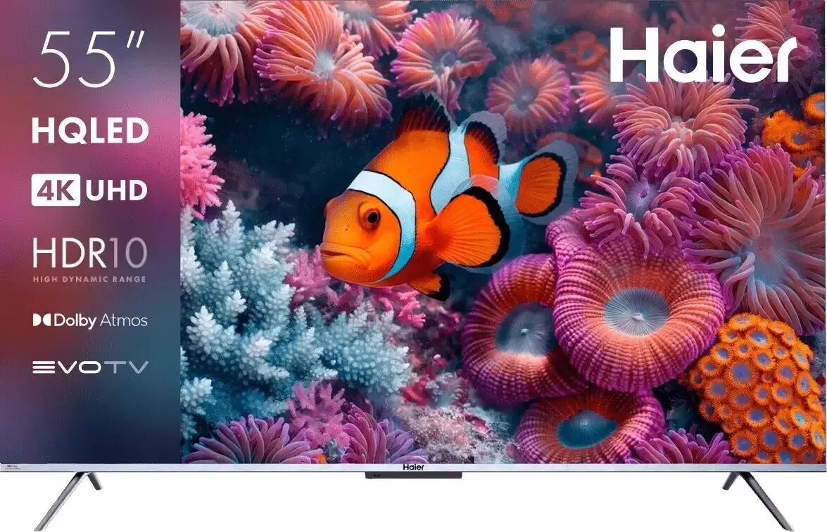 55" Телевизор HAIER Smart TV S3, QLED, 4K Ultra HD, серебристый, смарт ТВ, Android