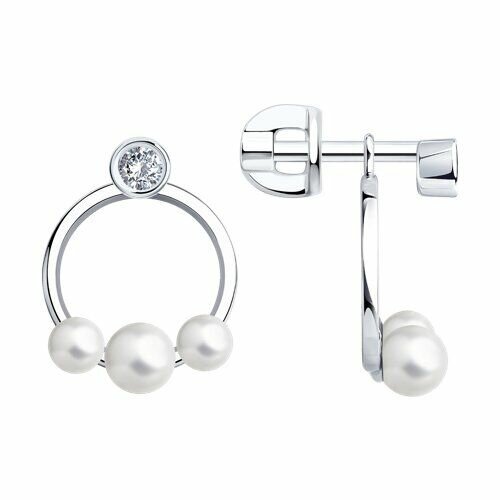 Серьги пусеты, серебро, 925 проба, родирование, жемчуг имитация