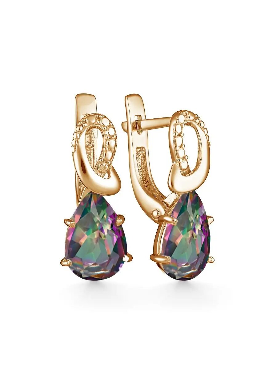 Серьги, красное золото, 585 проба, бриллиант, кварц, топаз