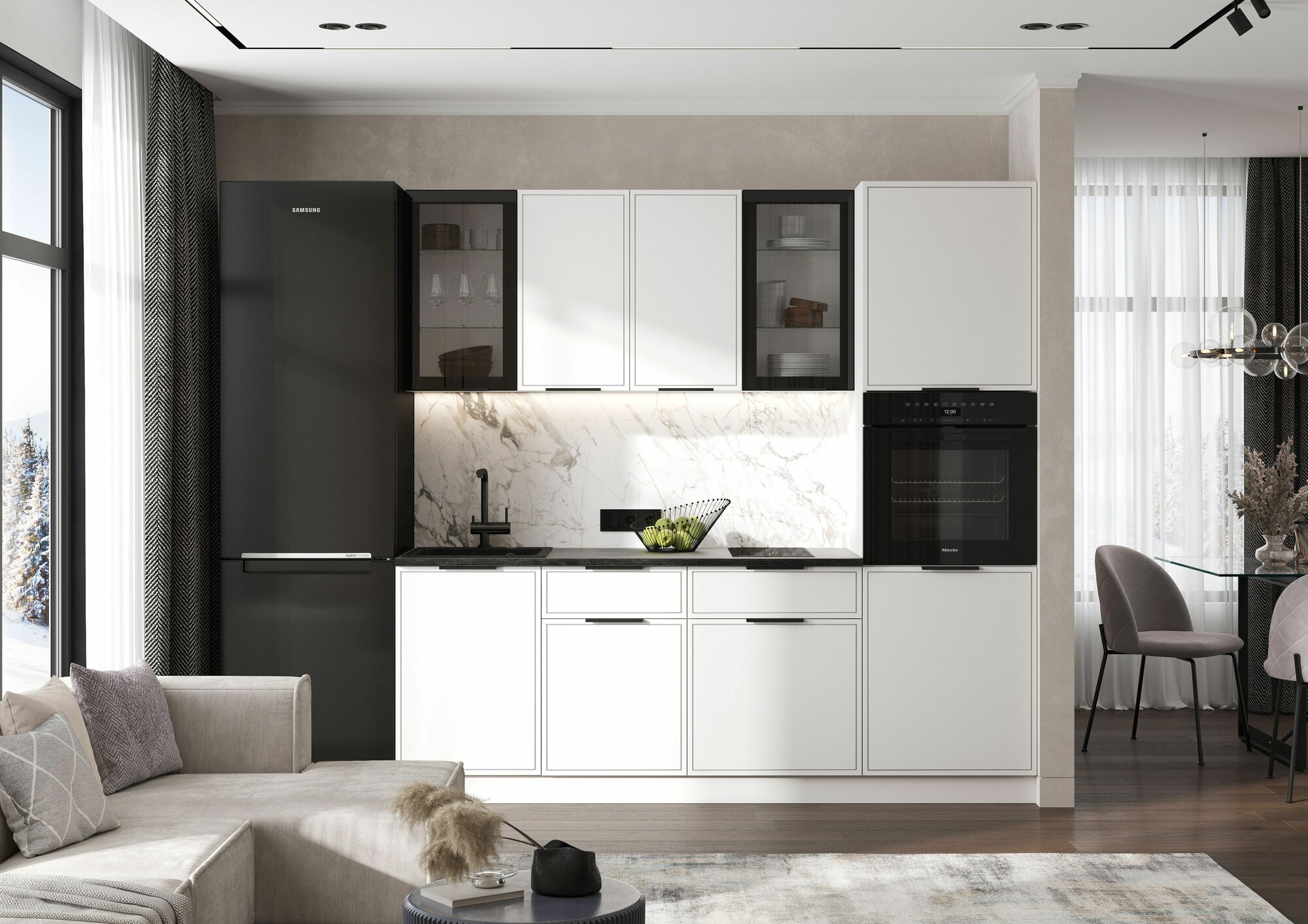 Кухонный гарнитур Николь Холст Белый 2,2 м