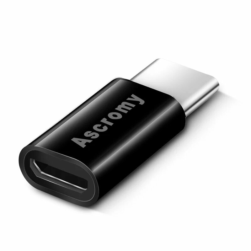 Зарядный адаптер Ascromy с Type C на Micro USB для Huawei P20 Lite Xiaomi Redmi Note 7 Pro Black