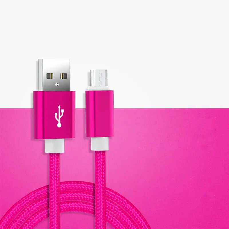 Зарядное устройство Micro USB, нейлоновый плетеный кабель для передачи данных, телефон 2 м, rose red
