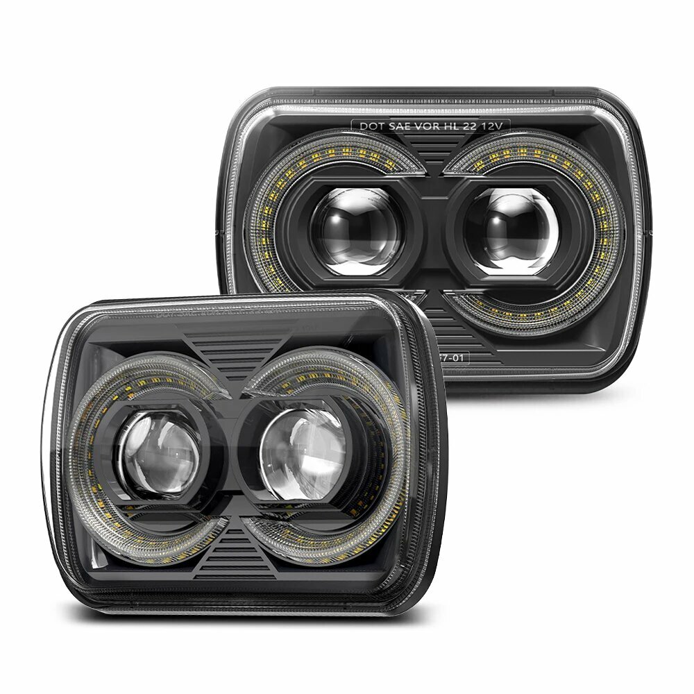 5x7-дюймовые светодиодные фары для Jeep Wrangler YJ Cherokee XJ H4 Plug Amber Angel Eyes ходовые огни для автомобилей 12v Drl 7x6' Фара